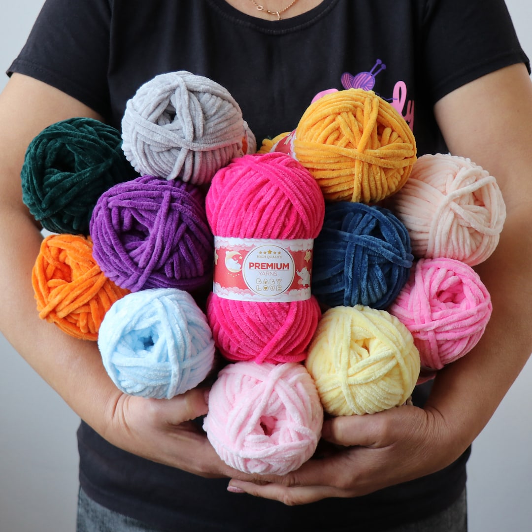 CHUNKY CHENILLE YARN 34 Colors, Amigurumi Yarn for Crochet and Knitting ...