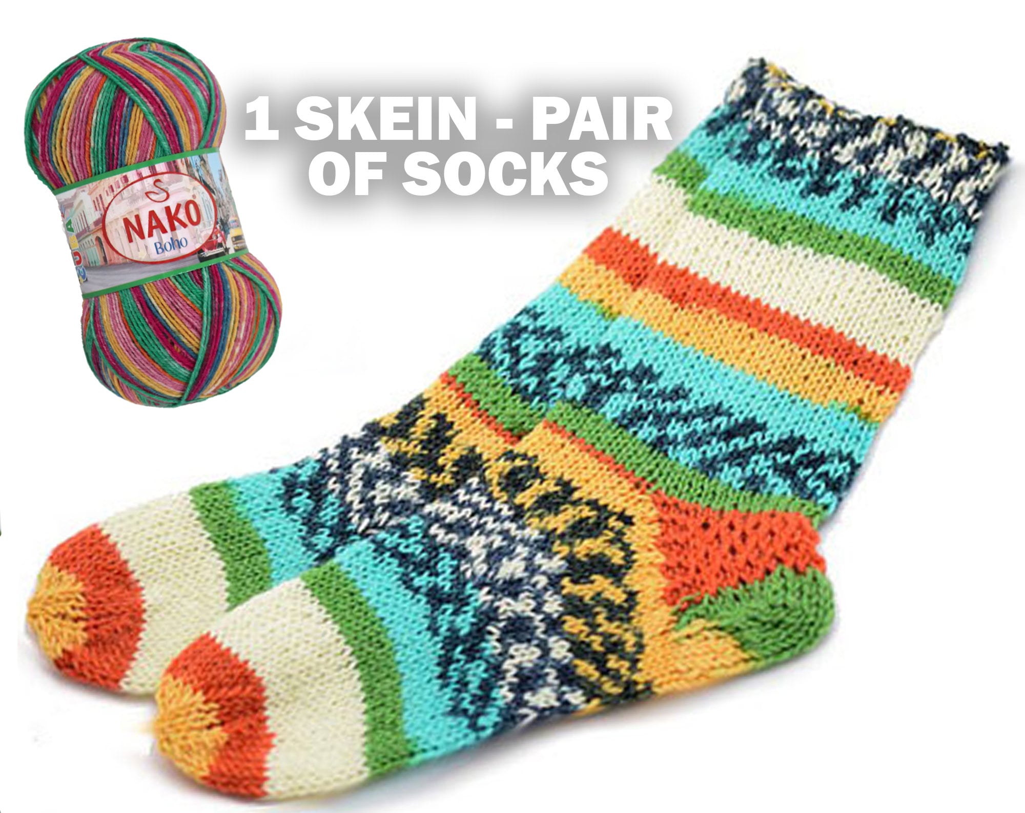 NAKO BOHO, SOCK Yarn 41 Colors, Merino Wool Sock Yarn, Fingering Sock ...