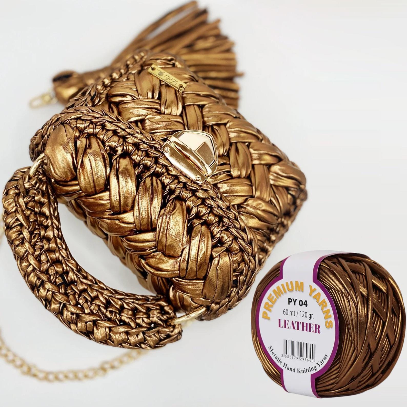 T-shirt Yarn, PREMIUM YARNS LEATHER Metallic T-shirt Yarn, Crochet ...