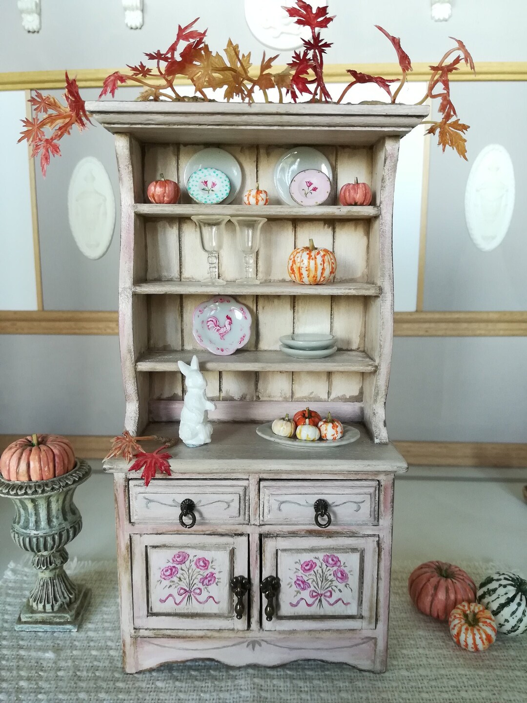 Dollhouse Hutch, Dollhouse Country Cottage Cabinet With Foliage Autumn ...