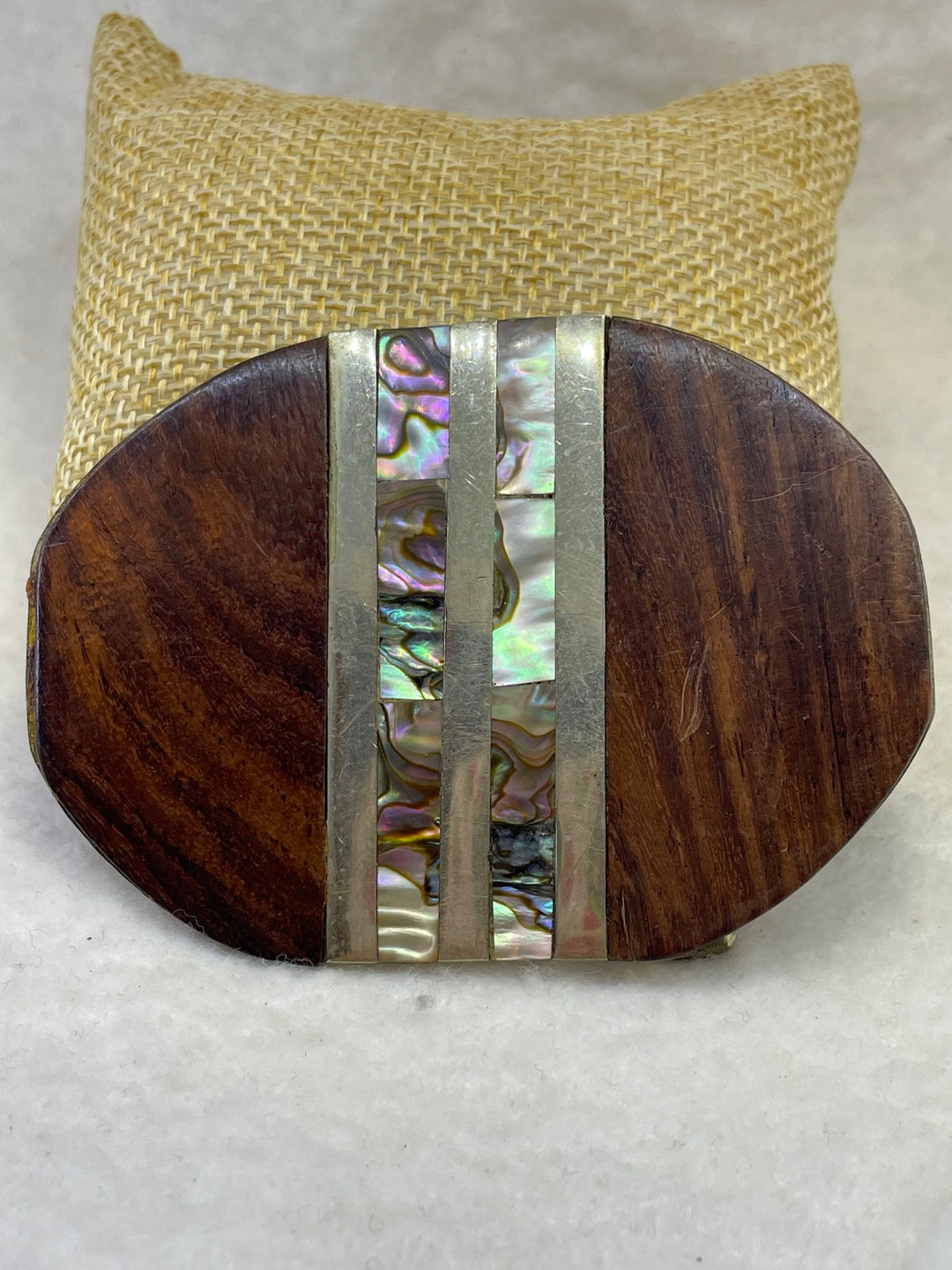 Vintage Abalone Shell and Wood Handmade Belt Buckle - Etsy