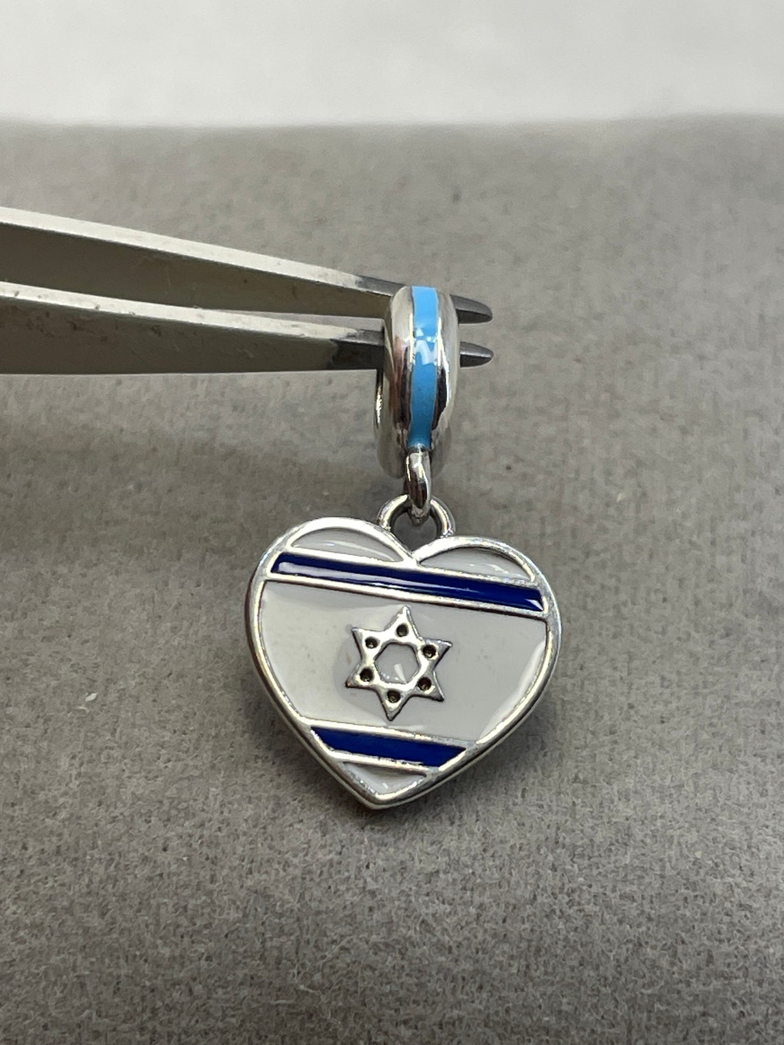 Sterling Silver Israel Blue Heart Charm Pendant - Etsy