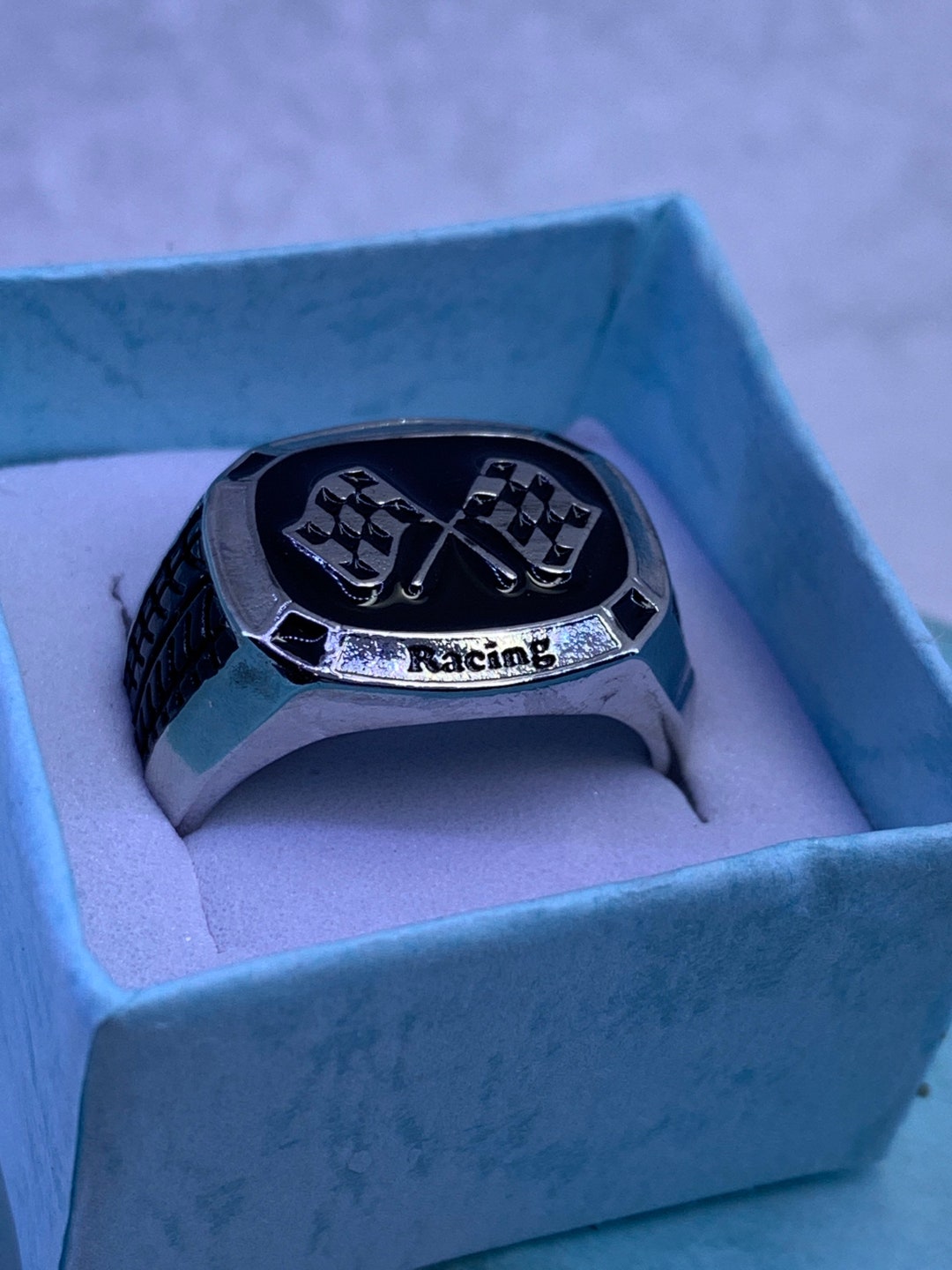 Checkered Flag Racing is in My Blood Men’s Sterling Silver Ring - Etsy