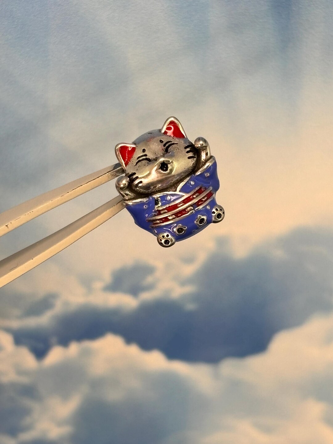Lucky Japanese Kitty Cat Kimono Good Fortune Charm Sterling Silver - Etsy