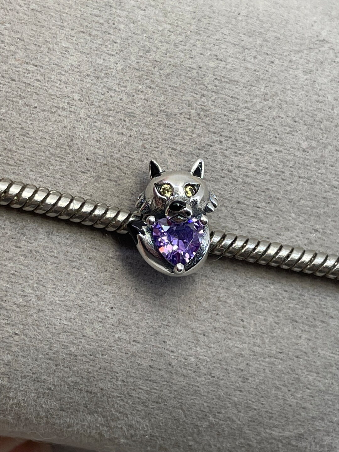 Sterling Silver Purple Amethyst Fox Heart Charm Bead - Etsy
