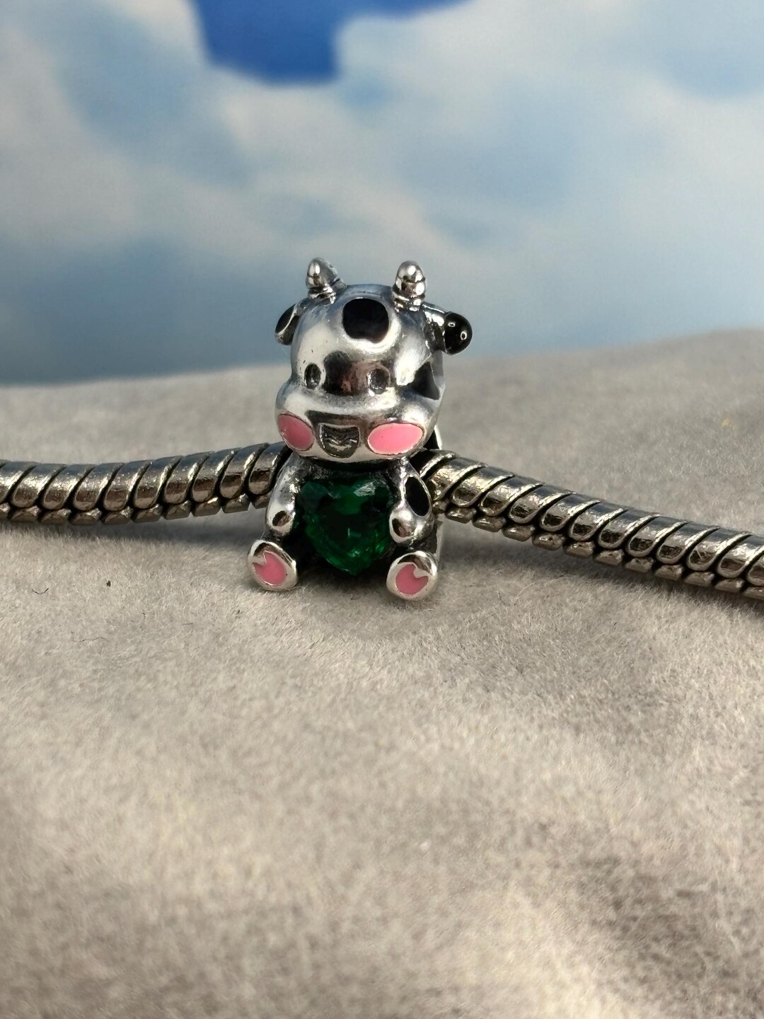 Green Emerald Sterling Silver Cow Charm Bead - Etsy