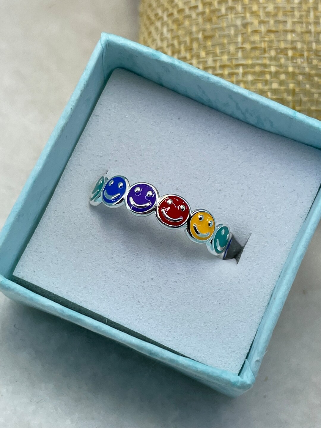 Sterling Silver Rainbow Smiley Faces Ring - Etsy