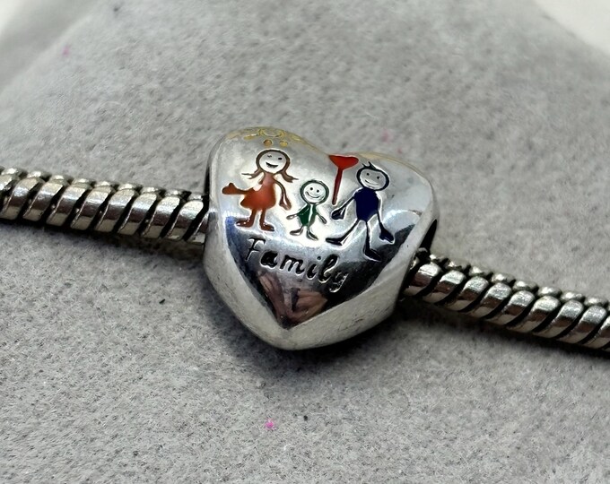 Sterling Silver Stick Figure Family Heart Charm Bead - Etsy