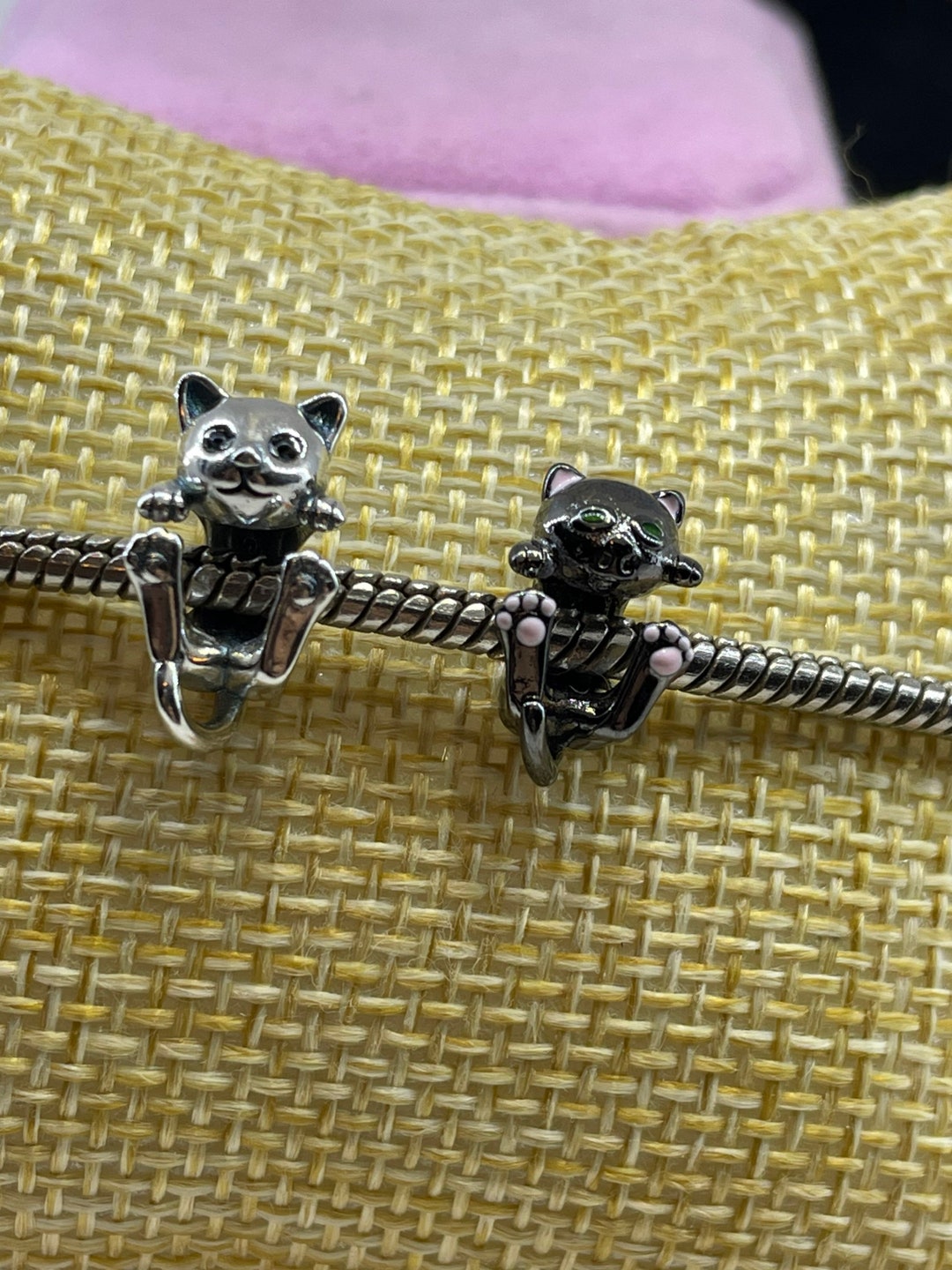 Sterling Silver Hugging Kitty Cat Slider Charm Silver or Black - Etsy