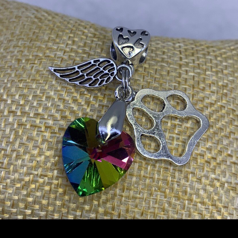 Rainbow Bridge Heart Dog Cat Angel Wing Paw Charm - Etsy