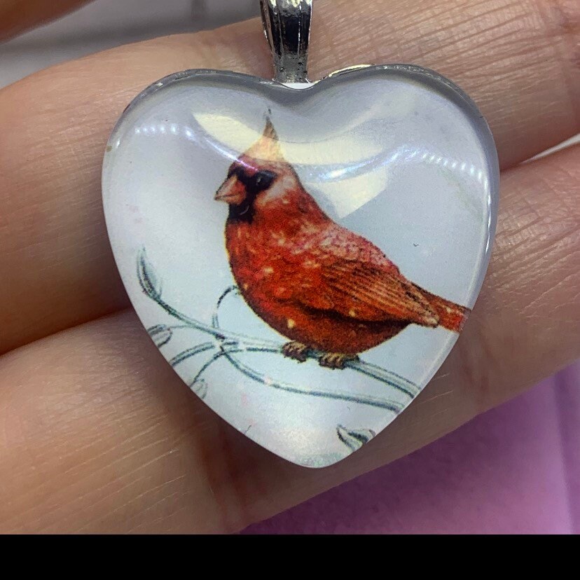 Red Cardinal Bird Heaven Heart Pendant Sterling Silver | Etsy