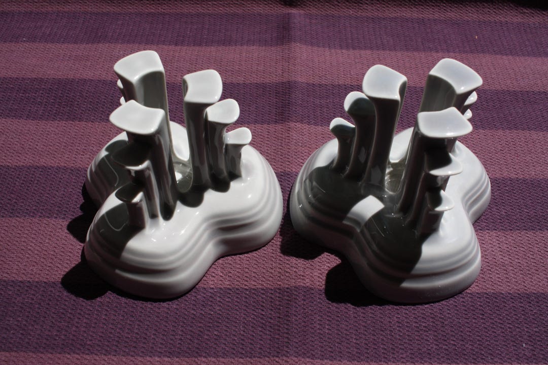 Fiesta Fiestaware PEARL GRAY Glaze Pyramid Candle Holders ~ Pair (2 ...