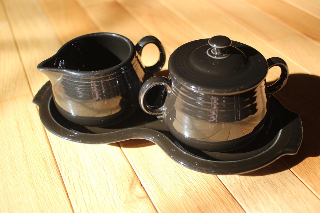 Fiesta Fiestaware BLACK Glaze Sugar Bowl and Creamer Figure Eight Tray ...
