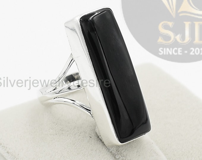 Black Onyx Ring Black Statement Ring Rectangular Ring Silver Ring Silver Onyx Jewelry Gemstone ...