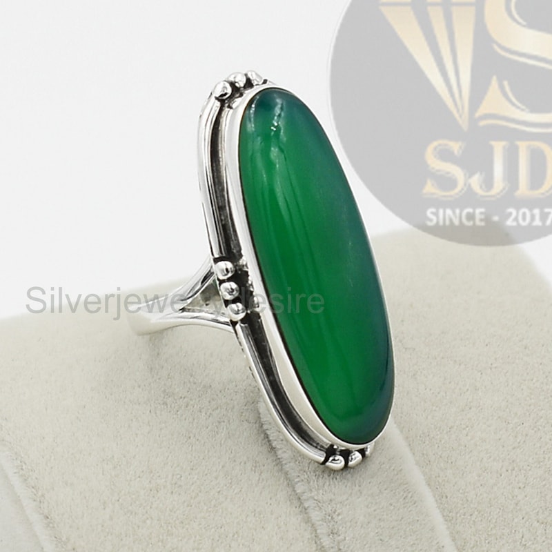 Green Silver Ring - Etsy