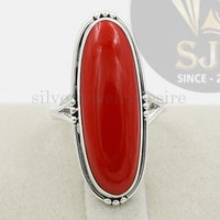 Natural Red Coral Ring- Ring for Woman-oval Red Coral Handmade 925 ...