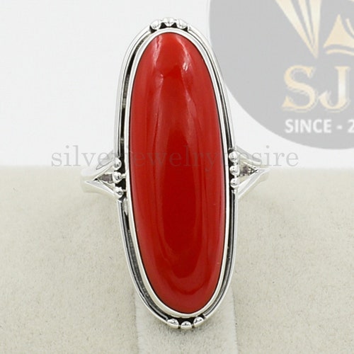 Red Coral Ring 925 Sterling Silver Rings 7x9 Mm Oval Red - Etsy