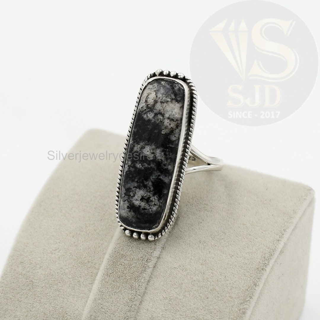Natural Black Jasper Ring, 925 Sterling Silver, 10x30 Mm Long Cushion ...