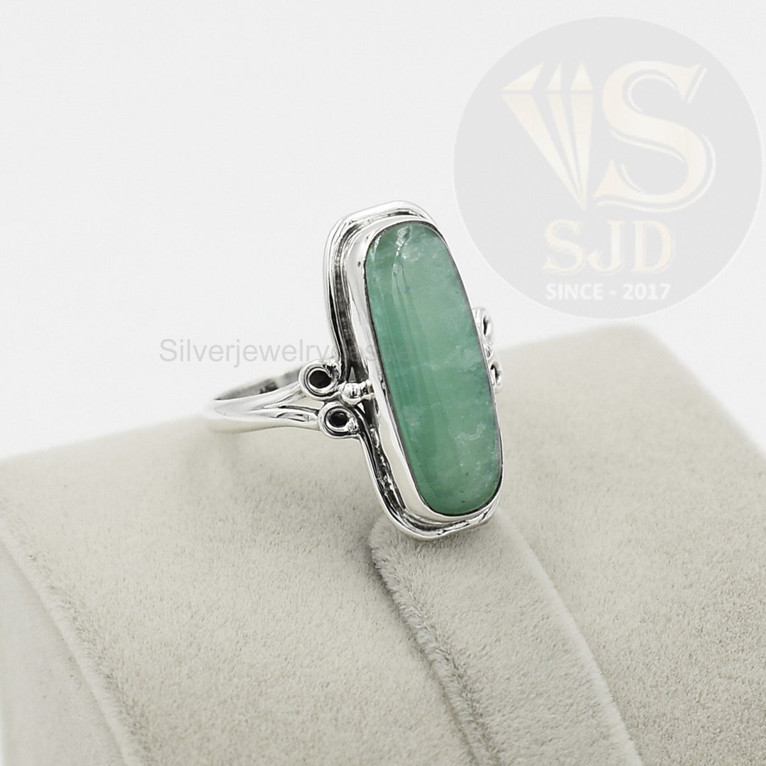 Amazonite Ring, 925 Sterling Silver, 8x20 Mm Cushion Gemstone Ring ...