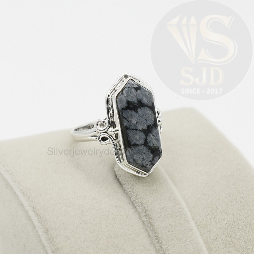 Natural Snowflake Obsidian Ring, 925 Sterling Silver, Obsidian Ring ...