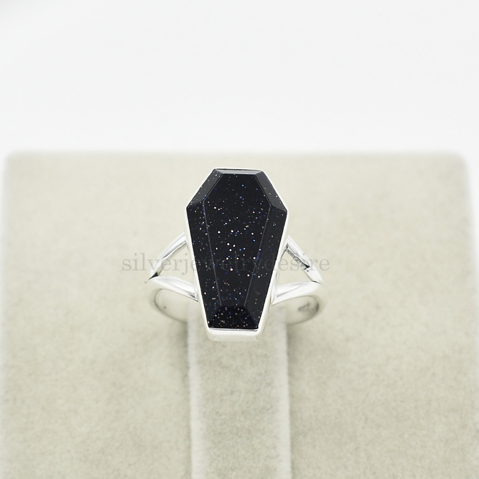 Coffin Ring Blue Goldstone Coffin Ring 925 Sterling Silver | Etsy