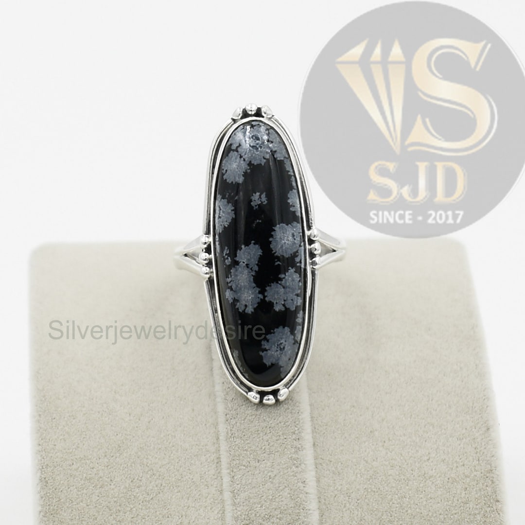 Snowflake Obsidian Ring, 925 Sterling Silver, Snowflake Obsidian Ring ...