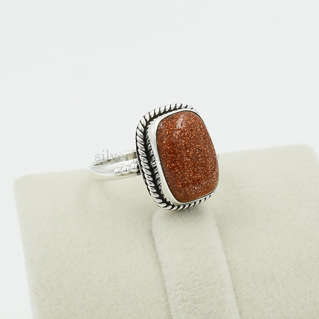 Handmade Brown Goldstone Ring: Sterling Silver Cushion Cabochon - Etsy