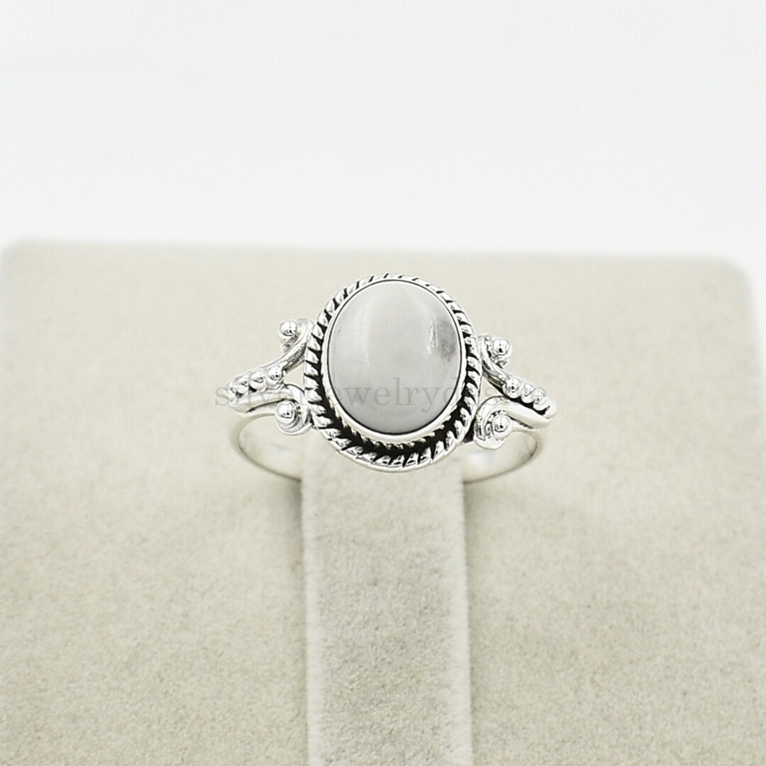 Howlite Ring, Sterling Silver, White Howlite 8x10 Mm Oval Ring ...