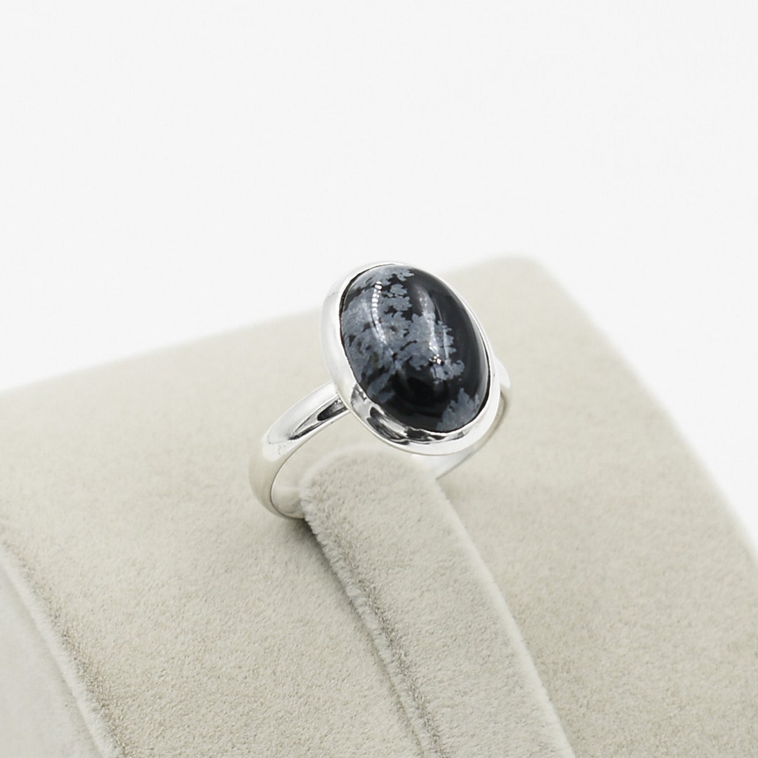 Snowflake Obsidian Ring, 925 Sterling Silver, Snowflake Obsidian Ring ...