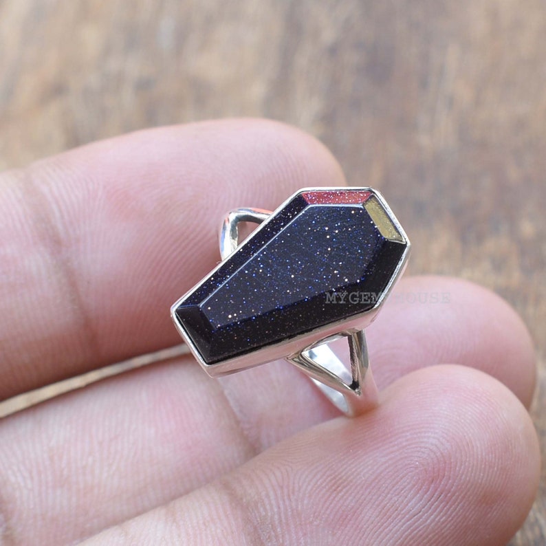 Coffin Ring Blue Goldstone Coffin Ring 925 Sterling Silver | Etsy