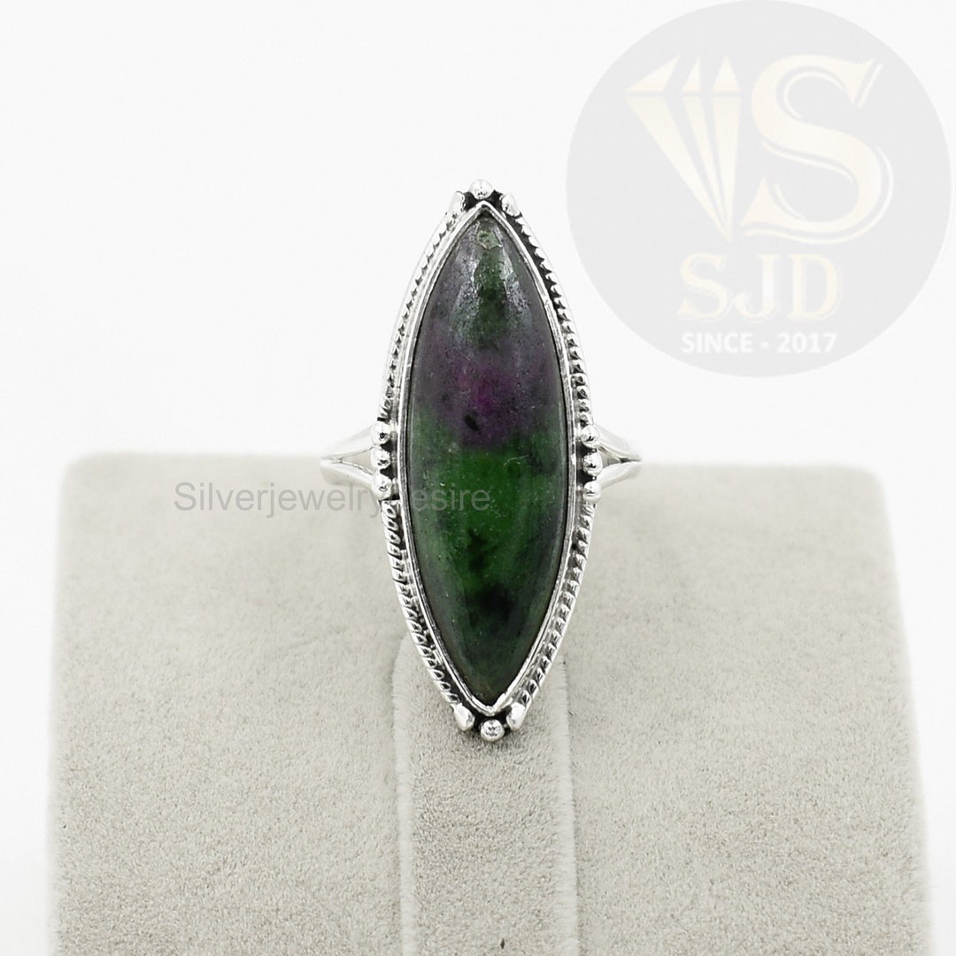 Ruby Zoisite Ring, 925 Sterling Silver, 10x30mm Long Marquise Gemstone Ring, Ruby Zoisite Ring ...