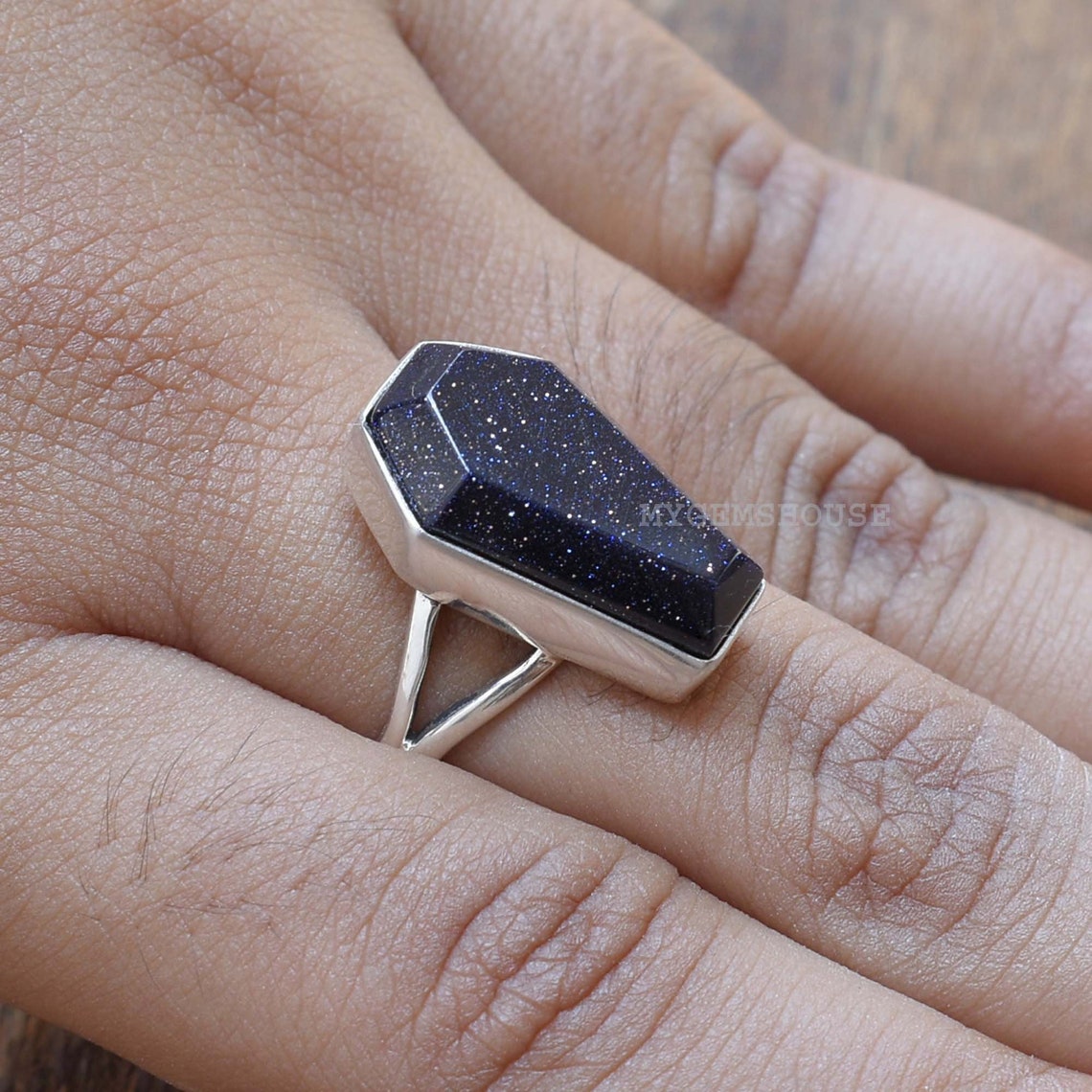 Coffin Ring Blue Goldstone Coffin Ring 925 Sterling Silver | Etsy
