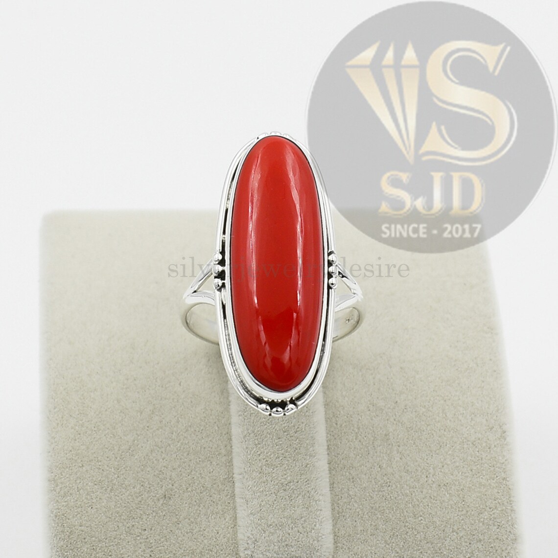 Red Coral Ring 925 Sterling Silver 10x30 Mm Long Oval Ring - Etsy