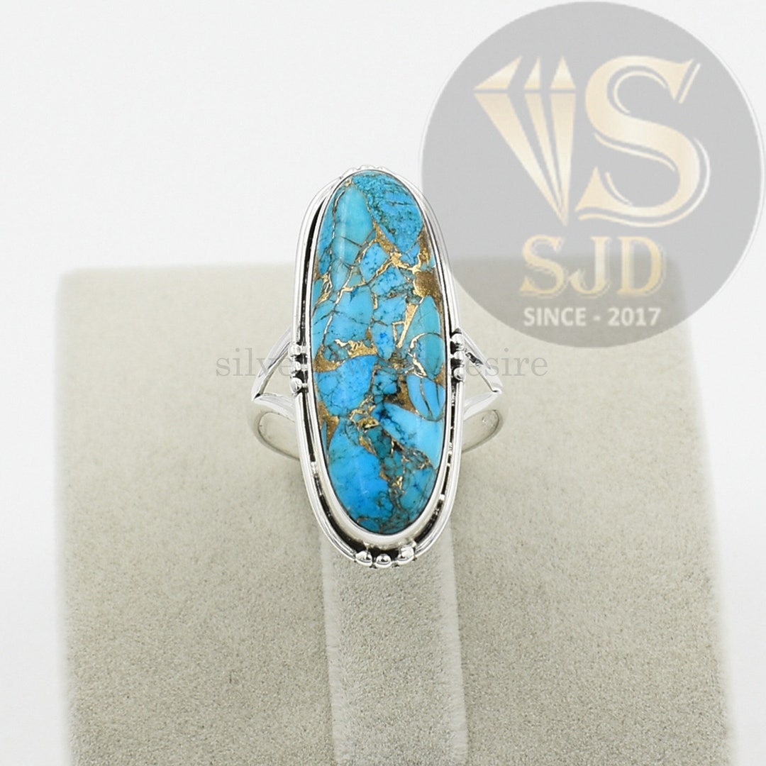 Blau Türkis Kupfer Ring: Ovaler Sterling Silber Statement Ring - Etsy ...