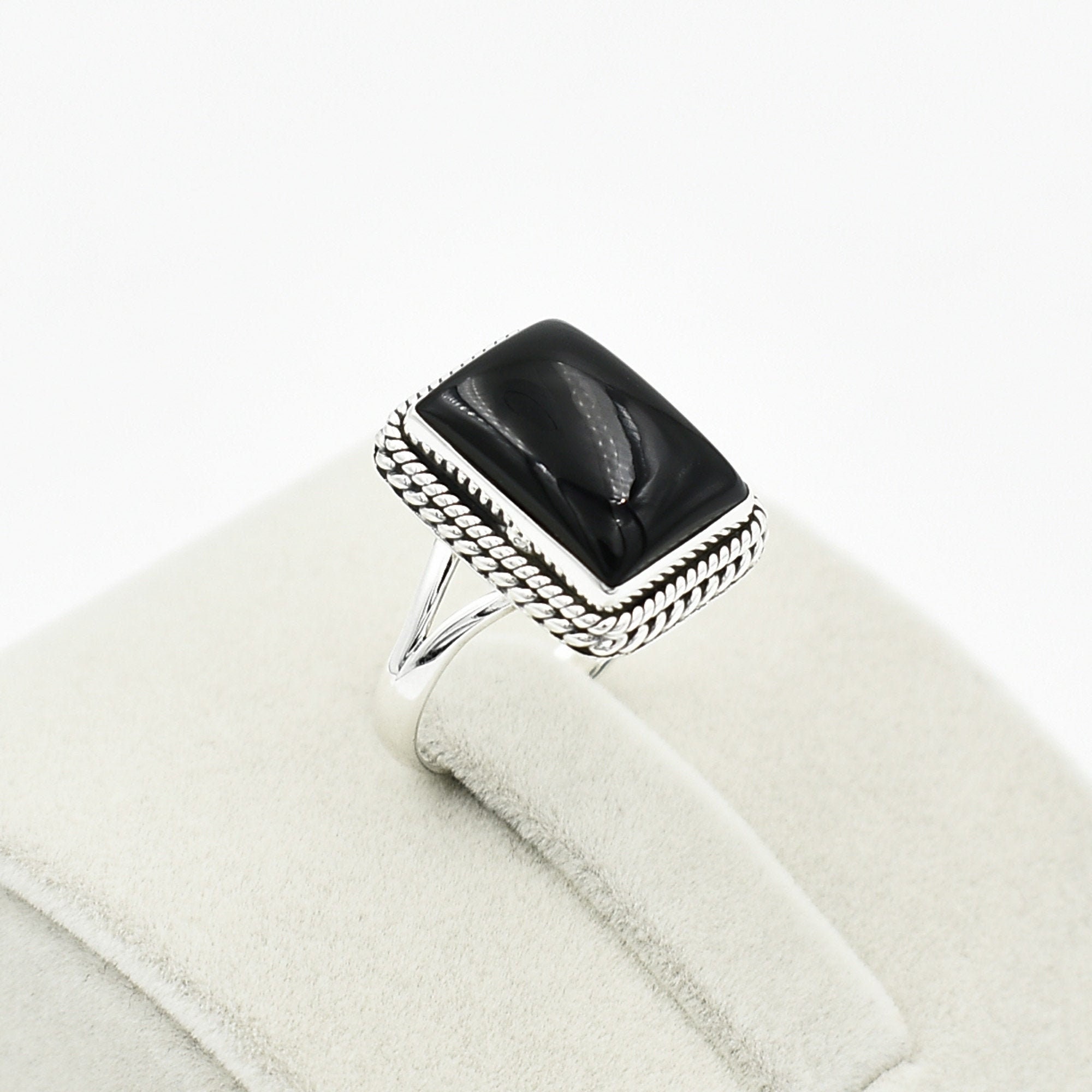 Black Onyx Ring: Rectangle Gemstone, 925 Sterling Silver - Etsy
