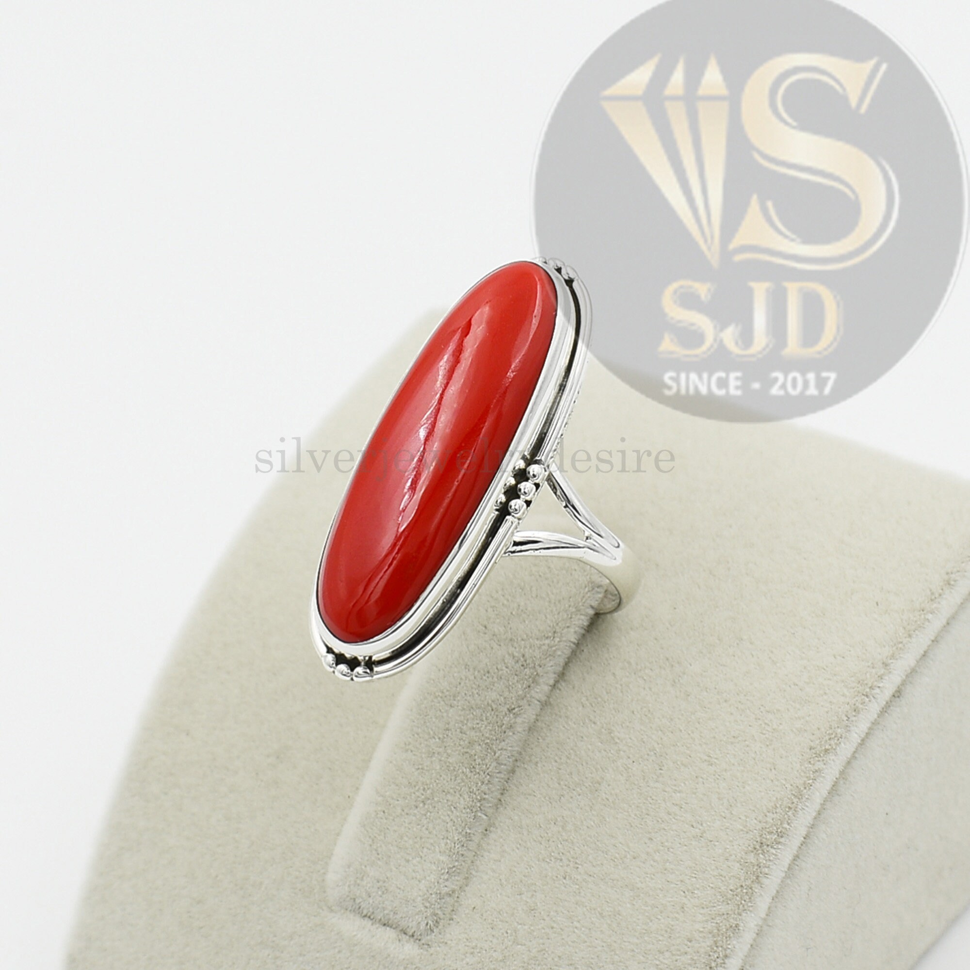 Red Coral Ring 925 Sterling Silver 10x30 Mm Long Oval Ring - Etsy