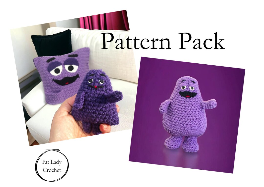 Ultimate Pattern Pack: Crochet Grimace Cushion, Pocket Pal and Grimace ...