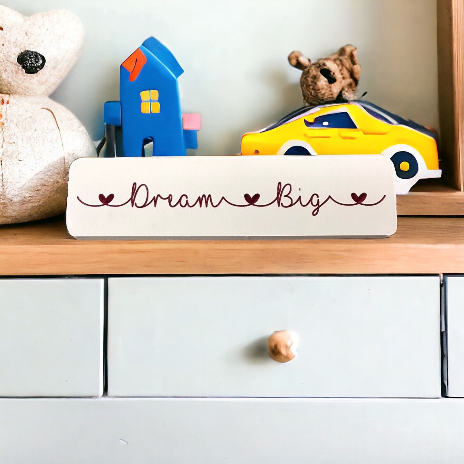 Handpainted Dream Big Nursery Sign, White & Dark Pink Engraved Wood - Etsy