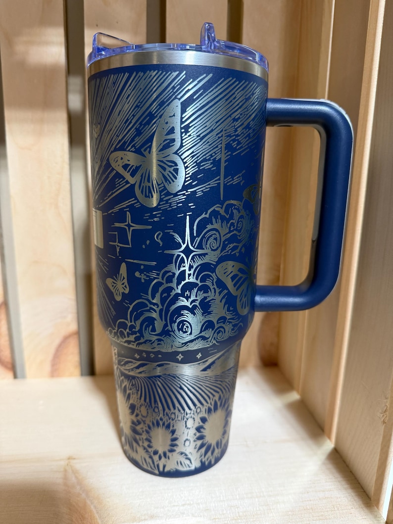 Pink Butterfly Cross 40oz Tumbler With Handle | Faith Inspired Engraved ...