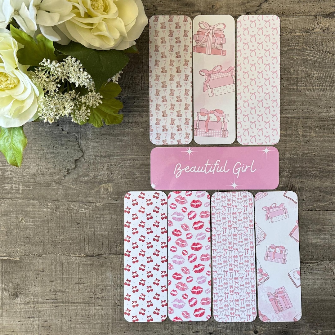 Girly Aesthetic Bookmark Set | Pink Pattern Bookmarks | Cute Cherry ...