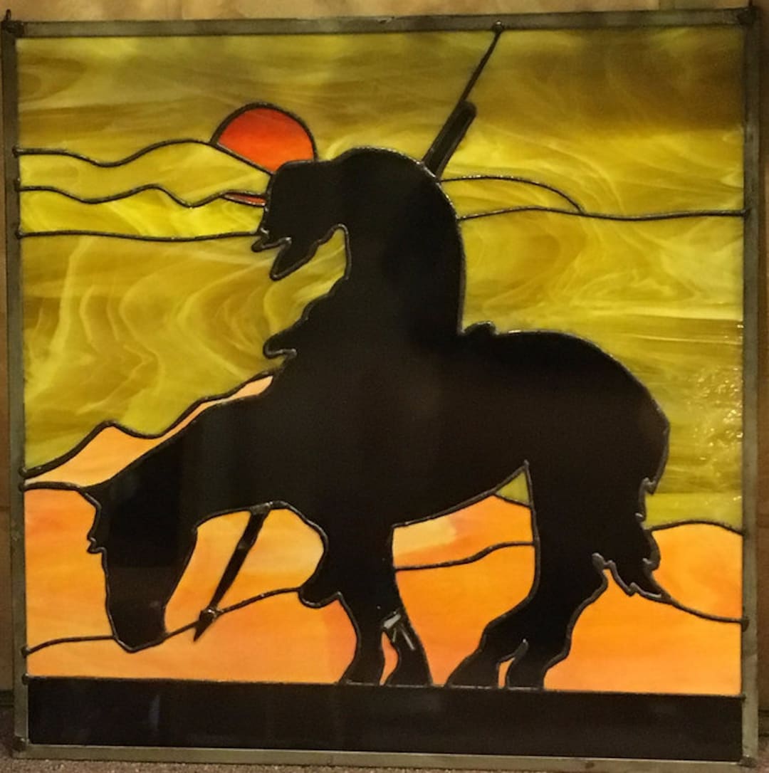Native American "wounded Warrior" on Horse Stained Glass Panel - Etsy