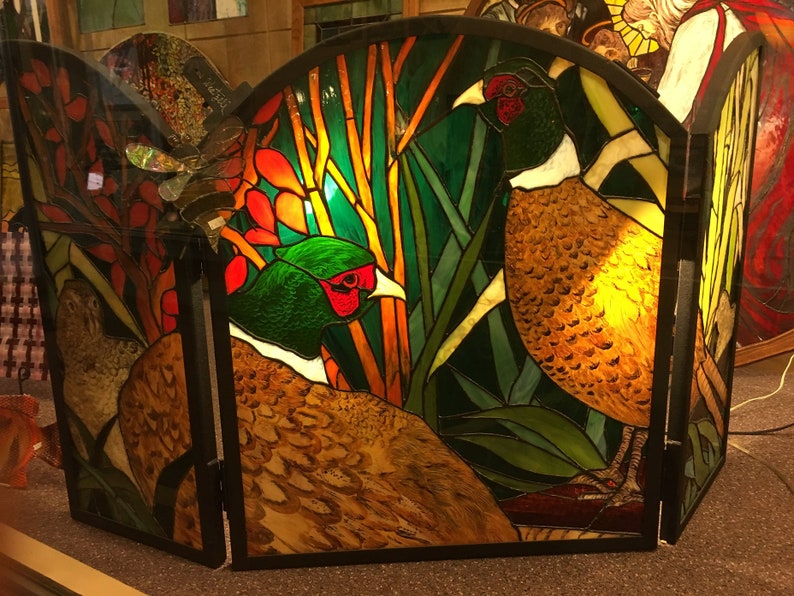 Pheasant Stained Glass Panel Fireplace Screen - Etsy