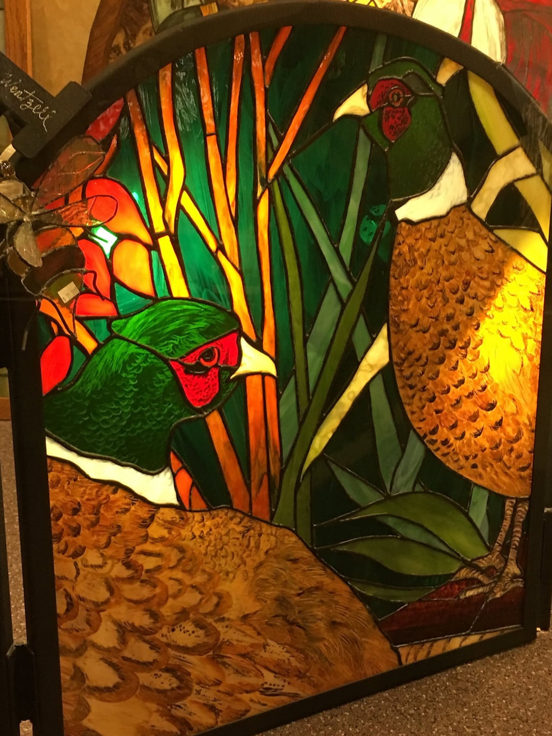 Pheasant Stained Glass Panel Fireplace Screen - Etsy