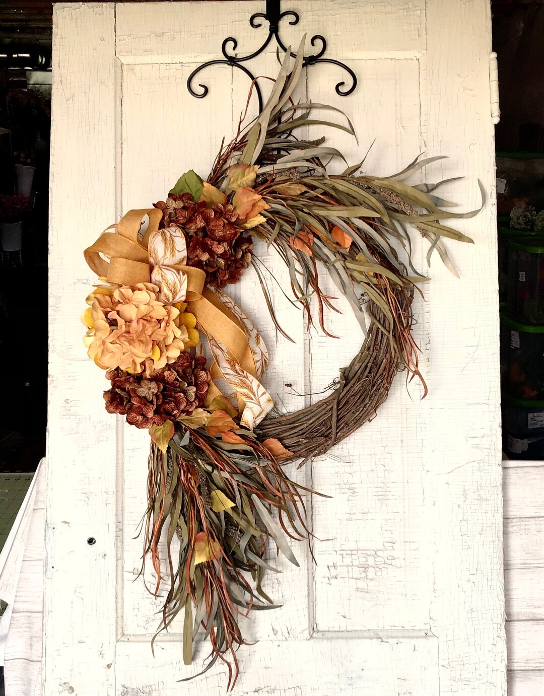 Neutral Fall Wreath for Front Door, Cascading Everday Front Porch ...