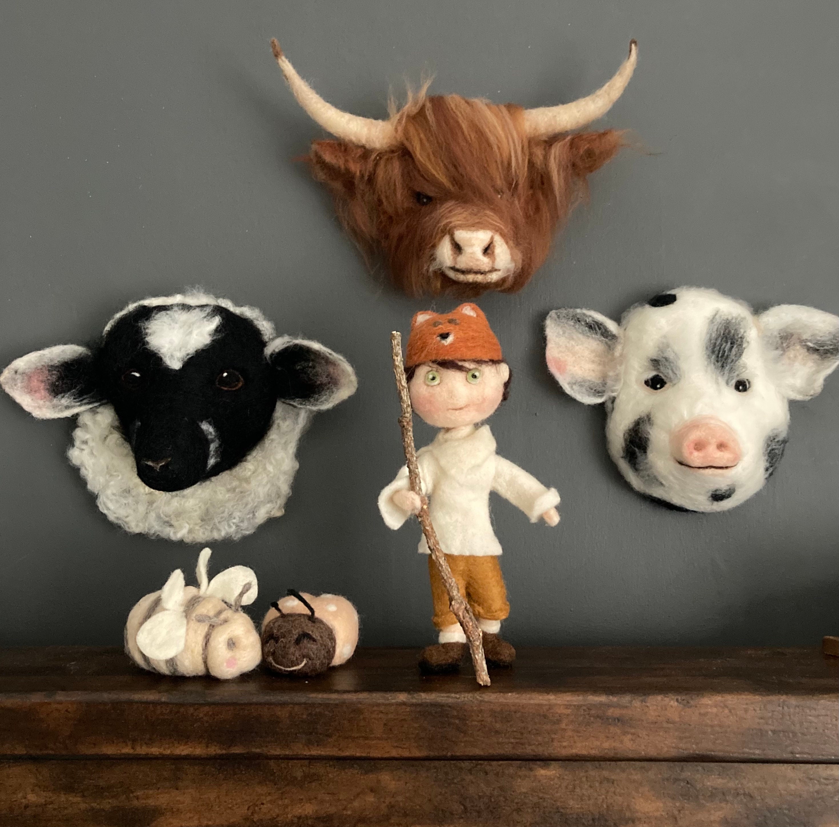 Handmade Wool Farm Animal Head Wall Decor: Highland Cow, Pig, Sheep ...