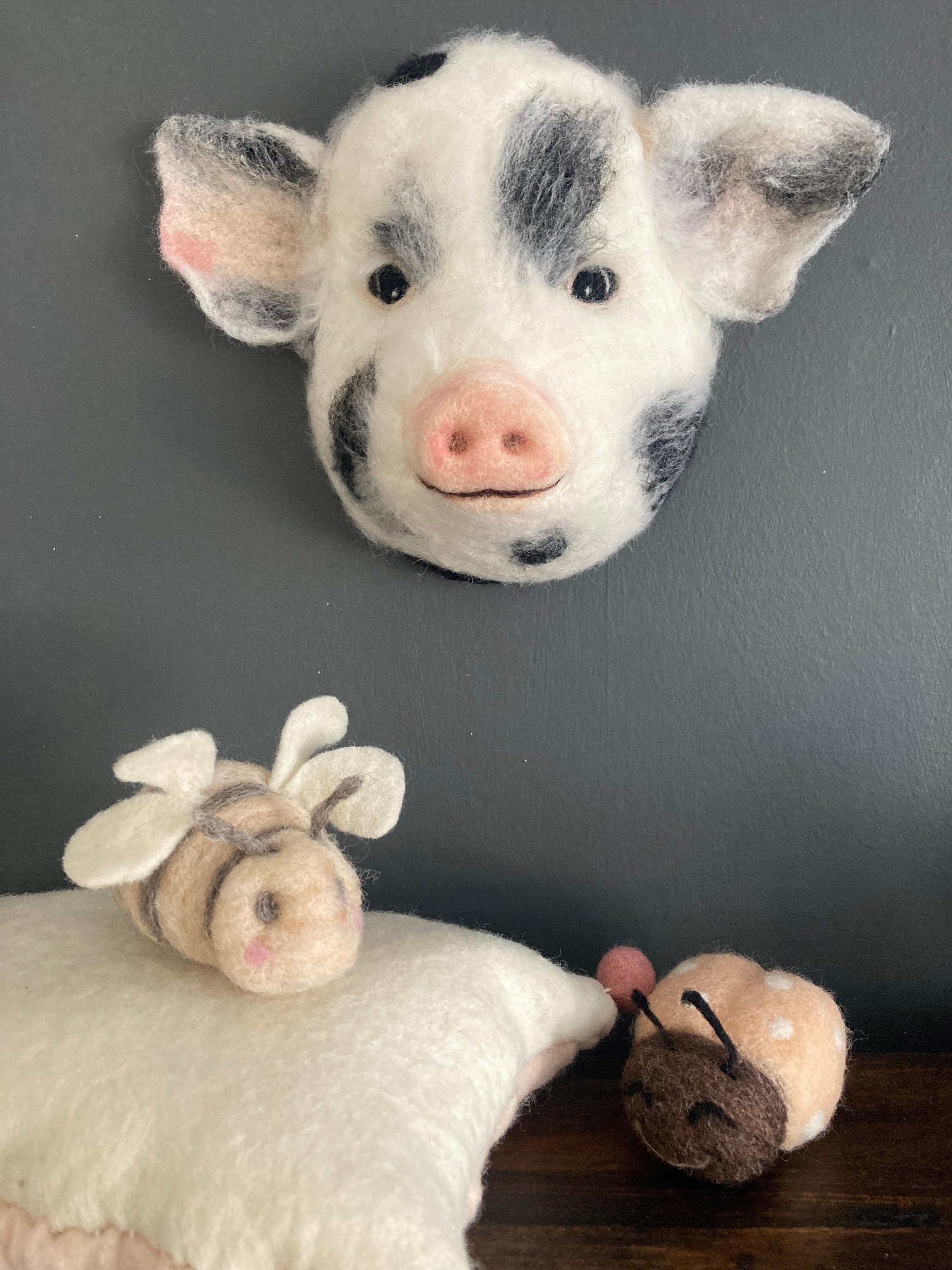Handmade Wool Farm Animal Head Wall Decor: Highland Cow, Pig, Sheep ...
