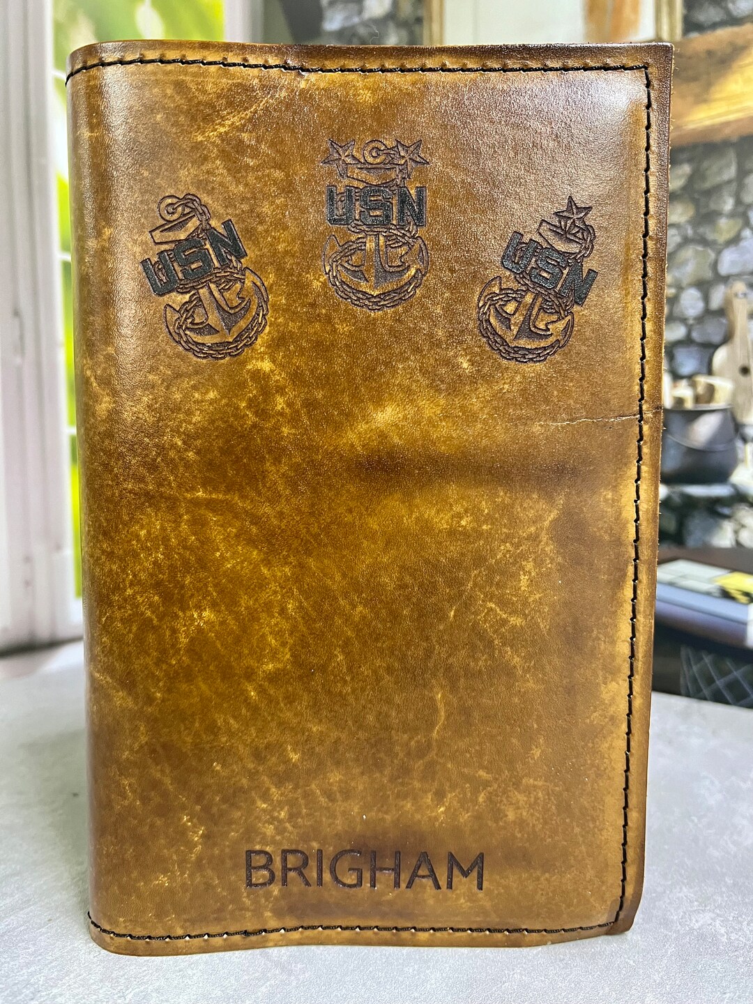 Custom Personalized Navy Chief Charge Book, Leather Green Book Cover, 3 ...