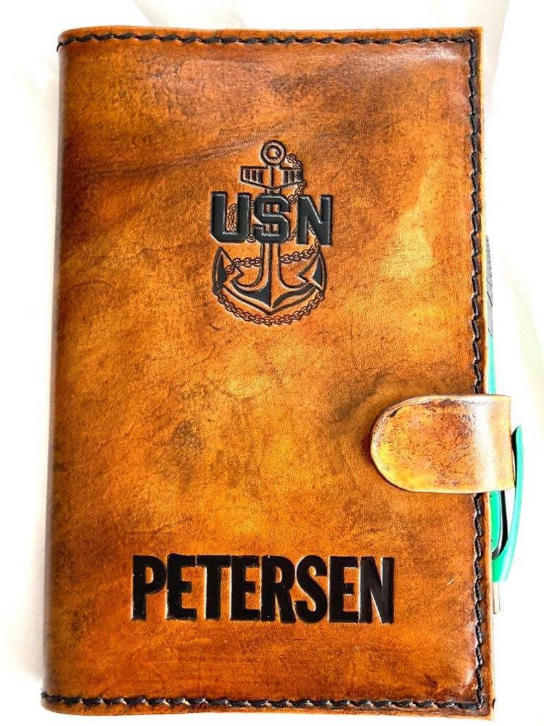 Single Anchor Navy Chief Charge Book Leather Journal Cover - Etsy