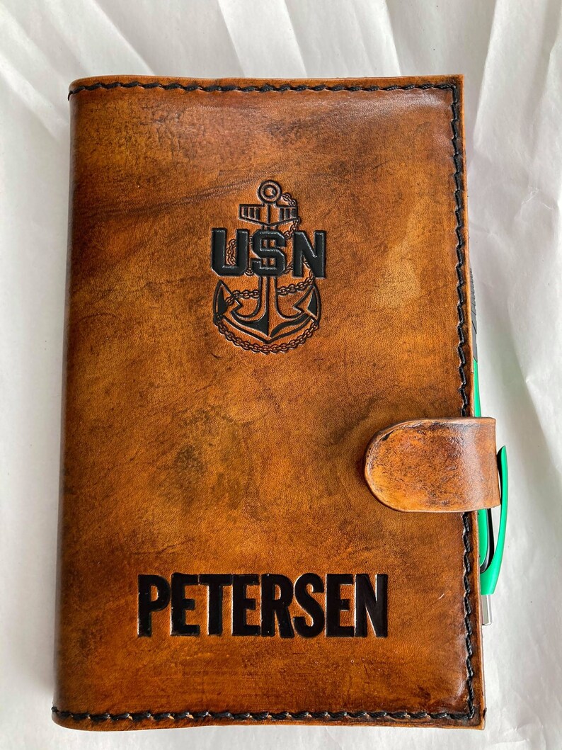 Single Anchor Navy Chief Charge Book Leather Journal Cover - Etsy