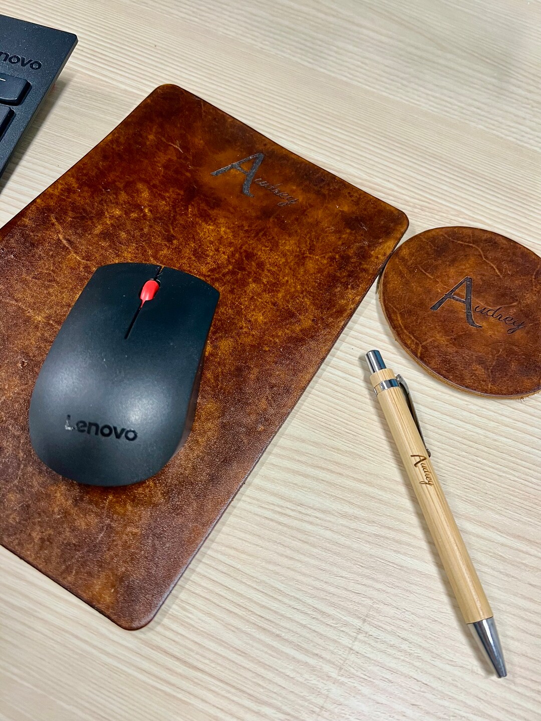 Custom Leather Mouse Pad, Celebrate 3 Years, Third Anniversary, Office ...